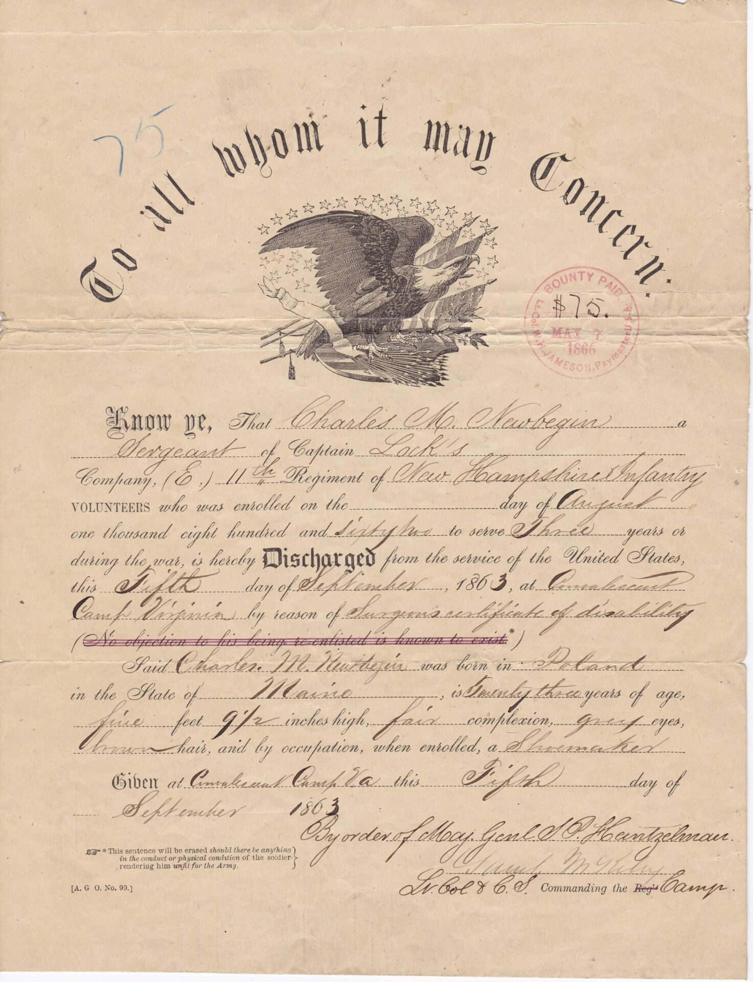 Collection of Items Pertaining to Charles M. Newbegin / Sold - Union ...