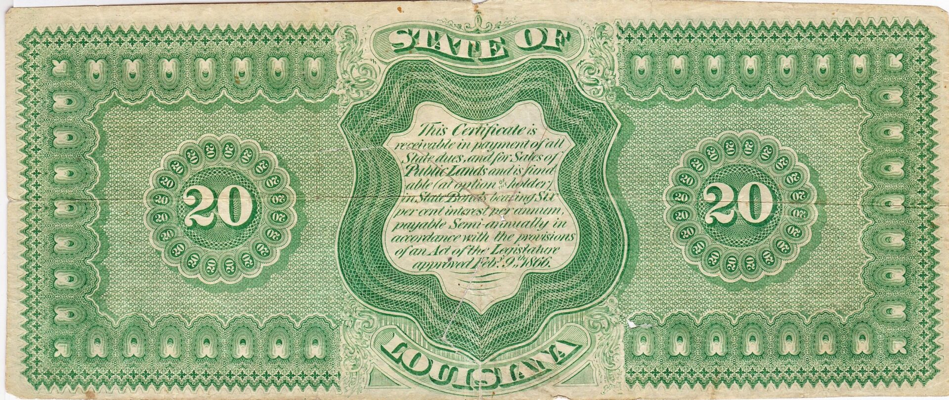 1866 $20 The State of Louisiana Note / SOLD - Union Drummer Boy