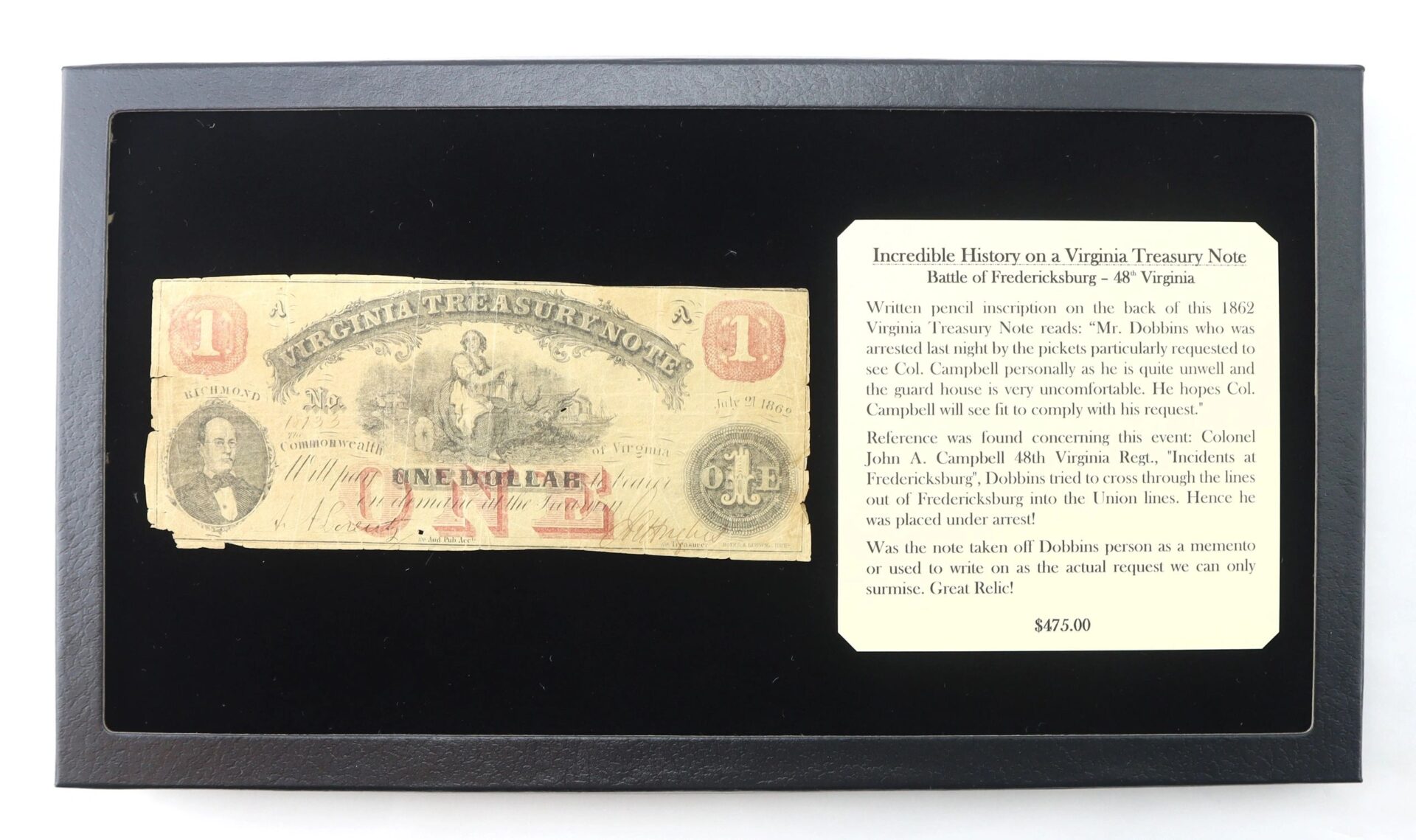 Incredible History on a Virginia Treasury Note Battle of Fredericksburg ...